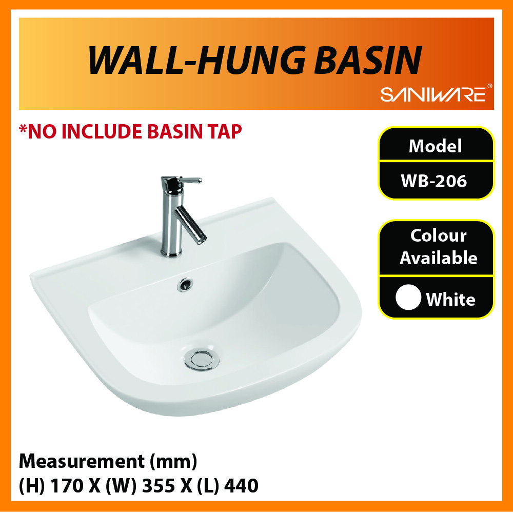 High Quality Saniware Wall Hung Basin WB-206 White | Lazada