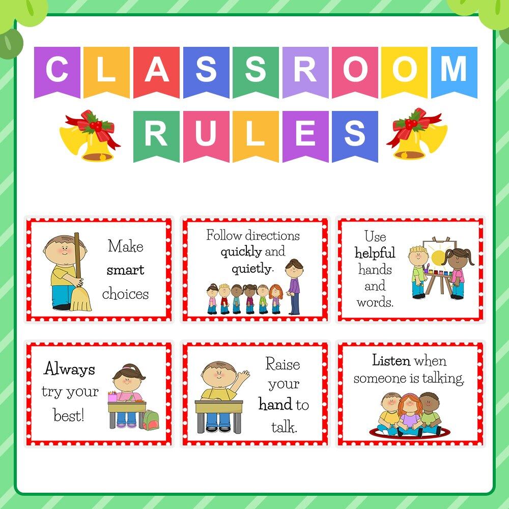 6PCS Classroom Rules Laminated Educational Wall Chart Posters Card A4