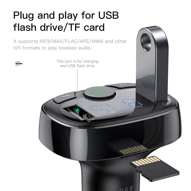 Baseus FM Transmitter ชุดแฮนด์ฟรี Bluetooth Car Kit พร้อมด้วย 3.4A Dual ...