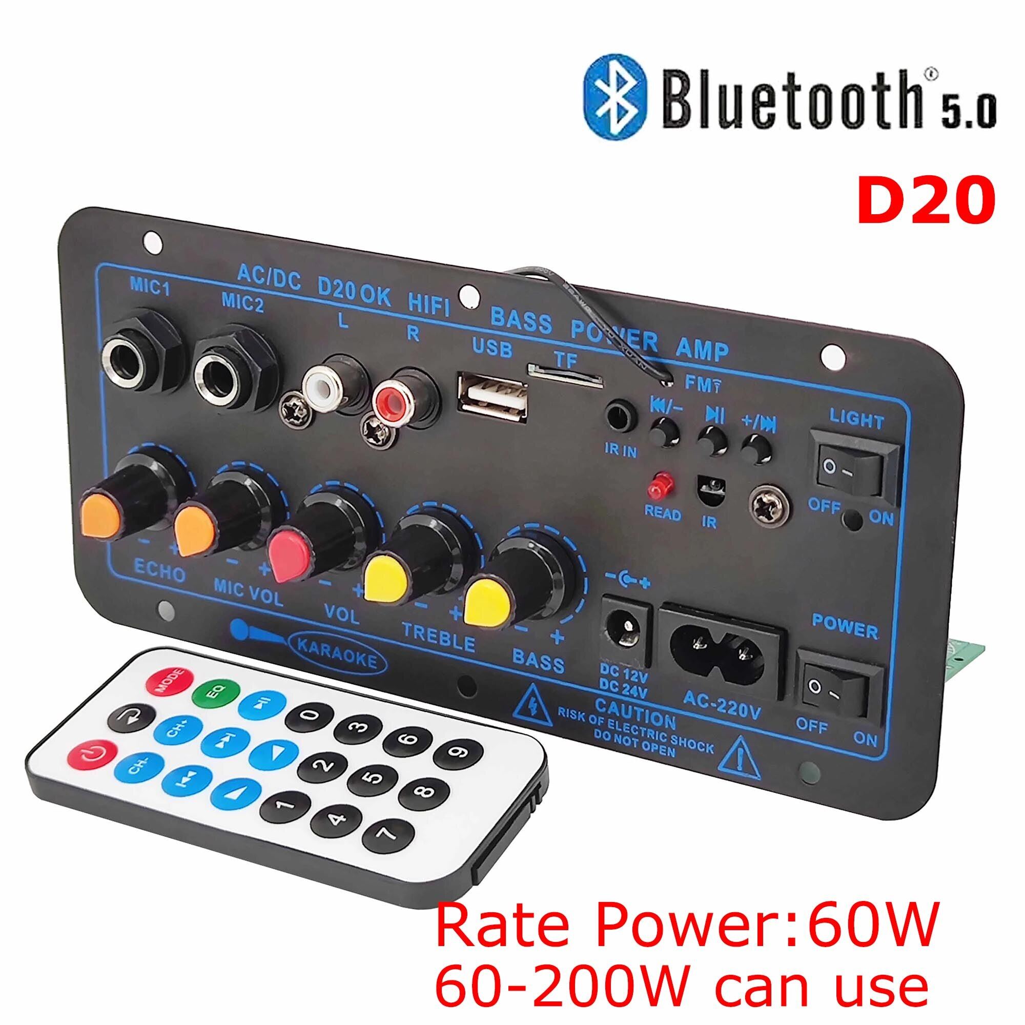 D10 D20 D100 220V 12V 24V 100W Bluetooth 5.0เครื่องขยายเสียงซับวูฟเฟอร์ ...