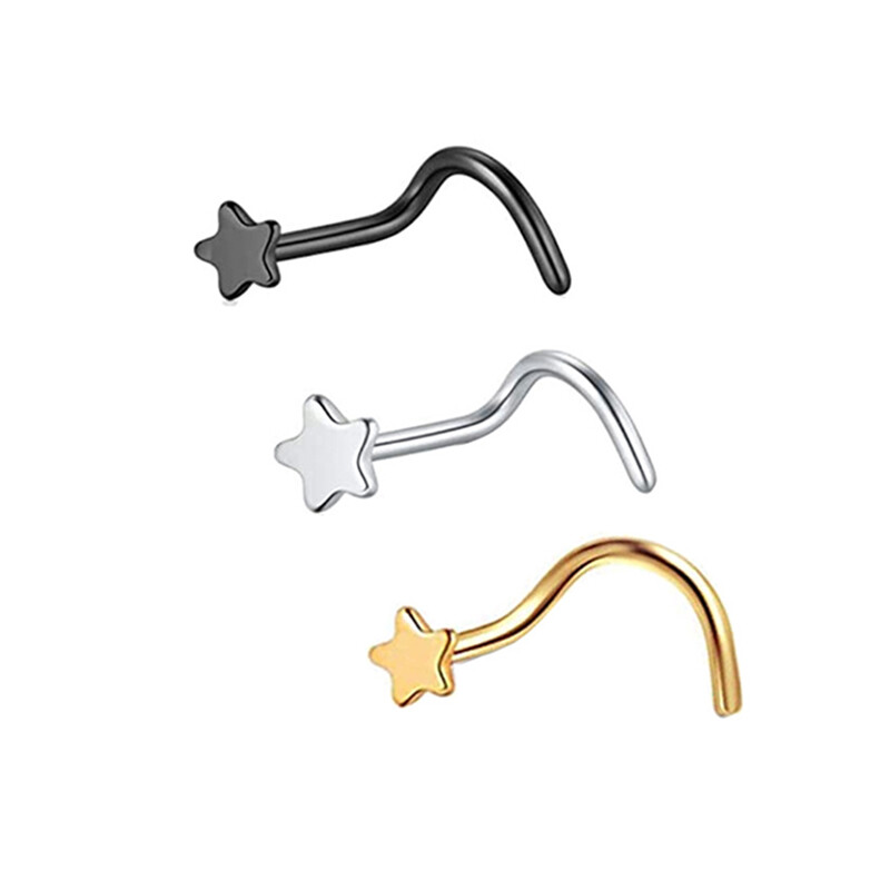 FG 316L Surgical Steel Curved Shape Nose Bone Ring Star Top Screw Nose ...