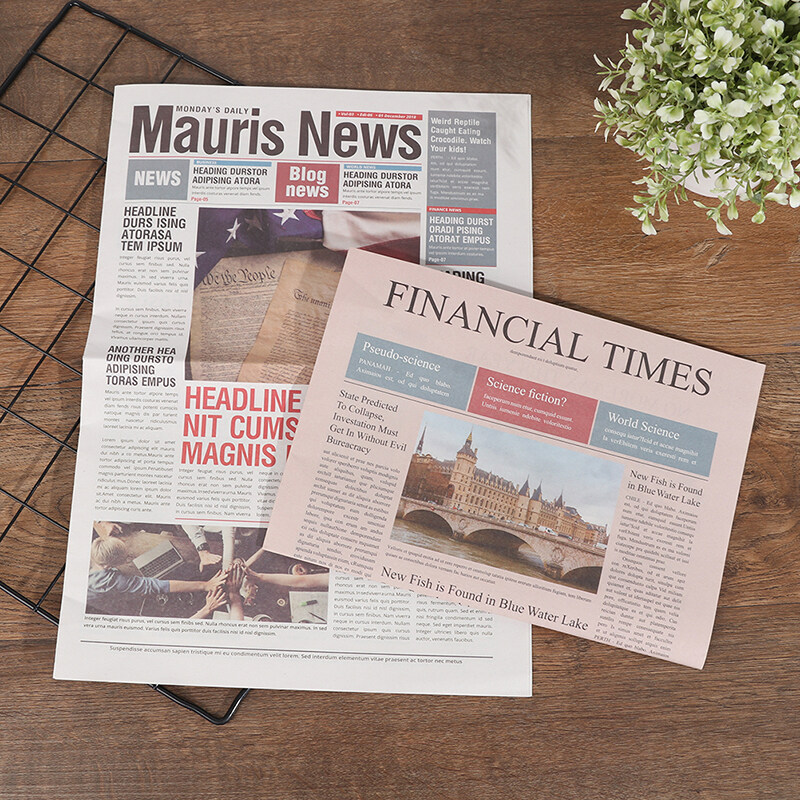 2pcs retro English nostalgic newspaper flower wrapping paper photo ...