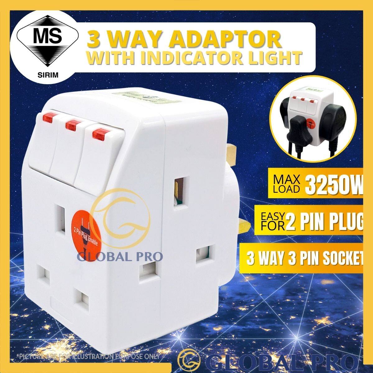 13A 3 Way 3 Pin Multi-Adaptor with LED indicator Light, Easy for 2 Pin ...