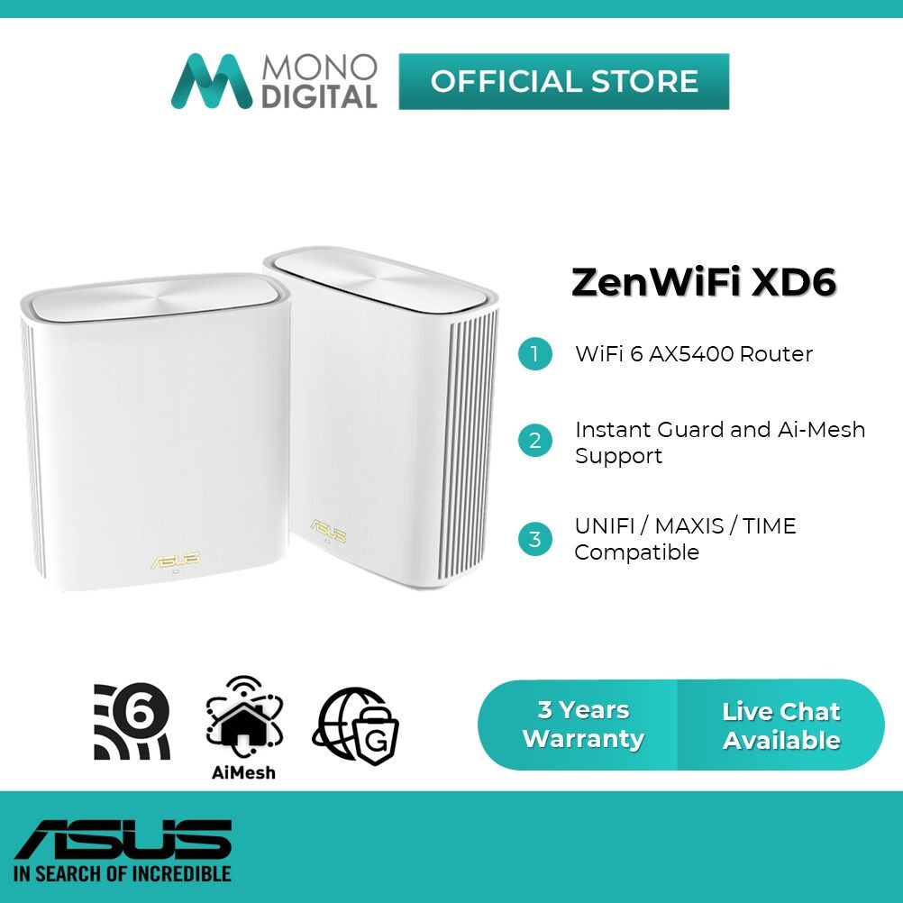 Asus ZenWiFi XD6 WiFi 6 AX5400 Mesh Wi-Fi Router With Backhaul Gigabit ...