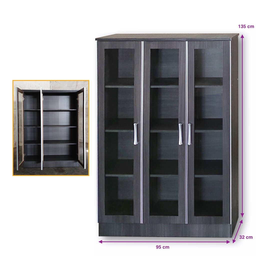 ROAM 4.5ft 3 Door DIsplay Cabinet Almari Buku 3 Pintu Kaca Storage ...