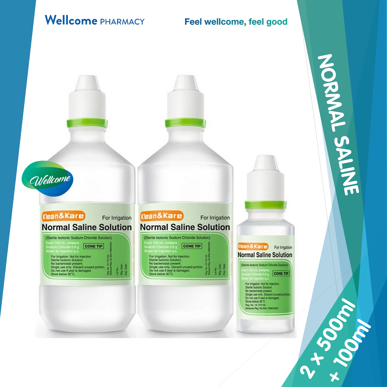 Klean & Kare Normal Saline Solution (Cone Tip) - 2 x 500ml FREE 100ml ...