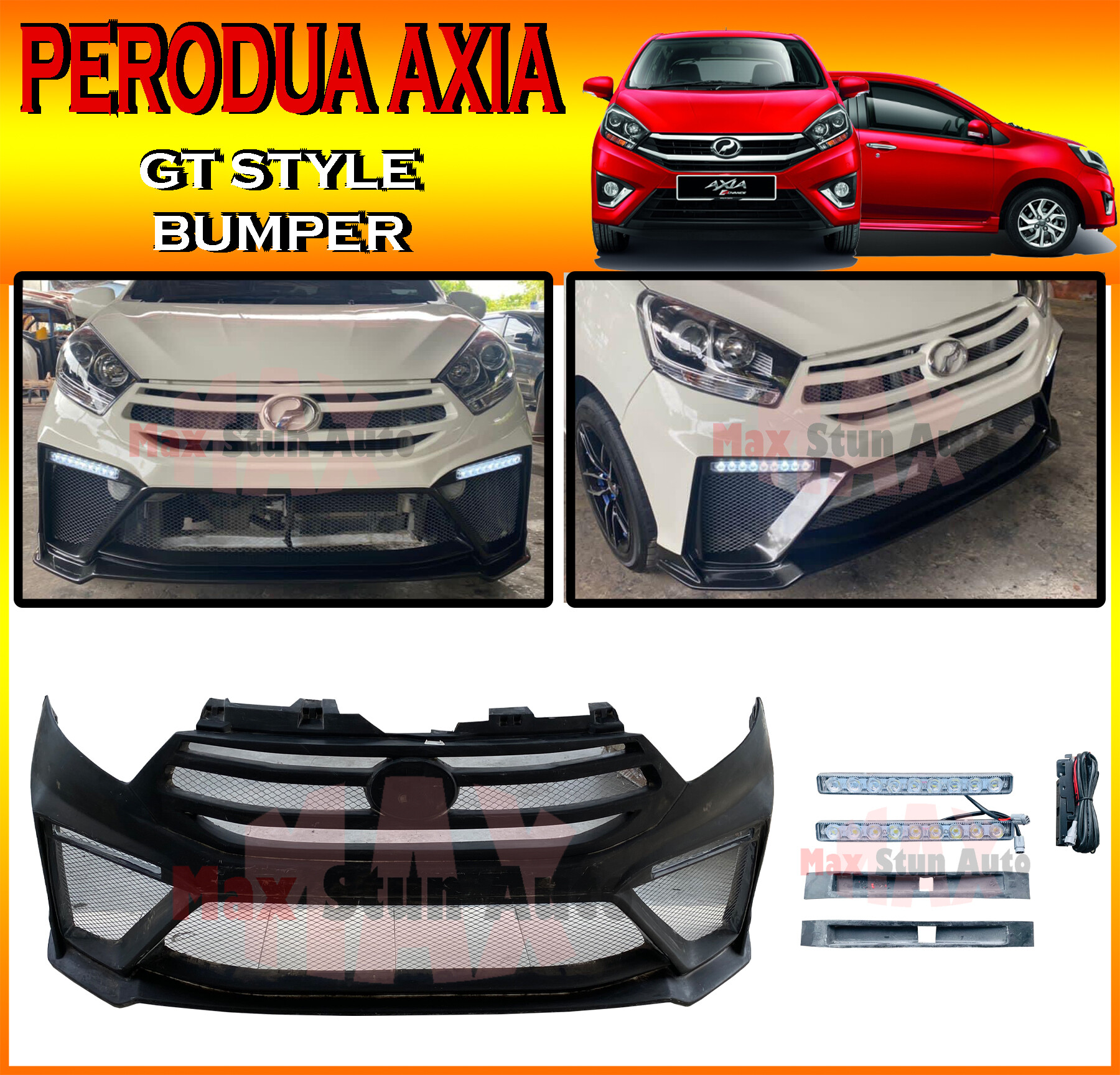PERODUA AXIA 2017-2021 GT STYLE FRONT BUMPER WITH DAYLIGHT LED (GT ...