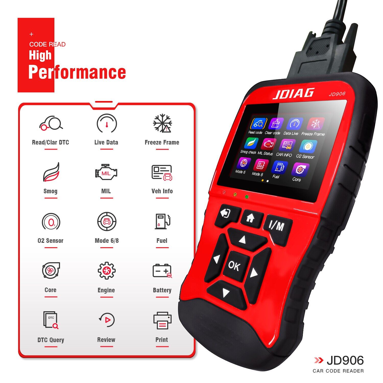 JDiag JD906 OBD2 NEW Scan Tool Scanner Full Engine Mode Diagnostic Tool ...