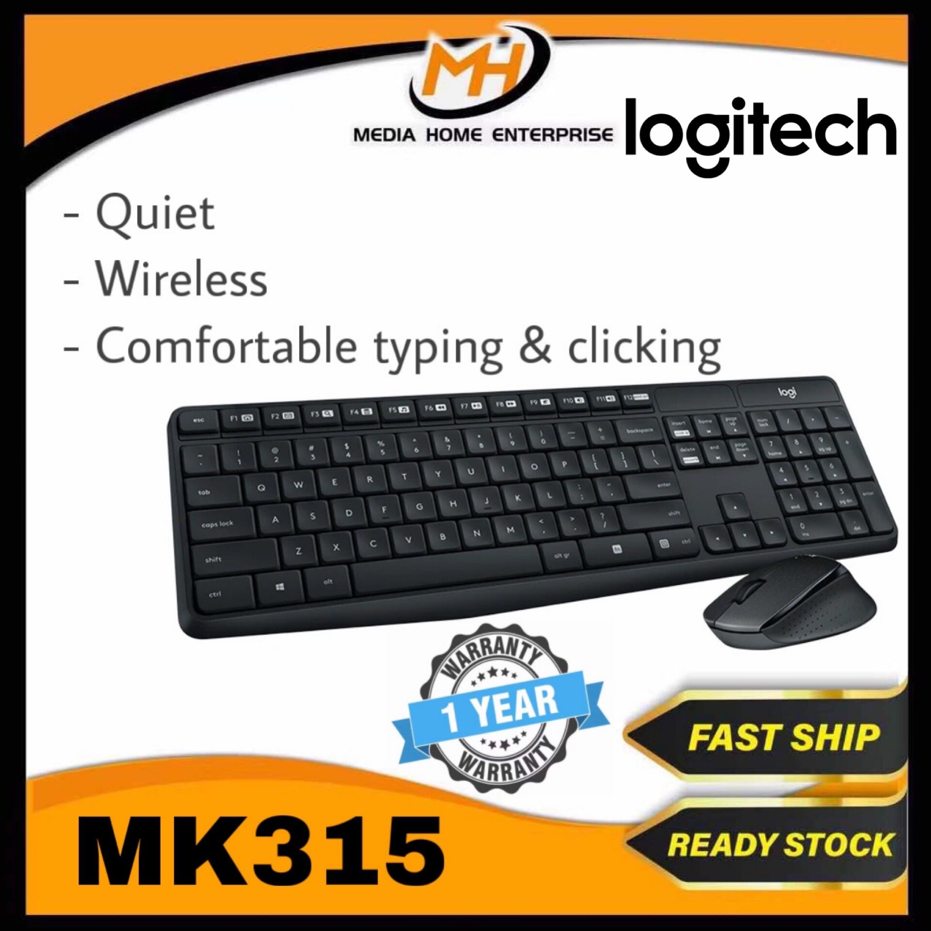 Logitech Quiet Wireless MK315 - Comfortable typing and Clicking, Durable combo | Lazada
