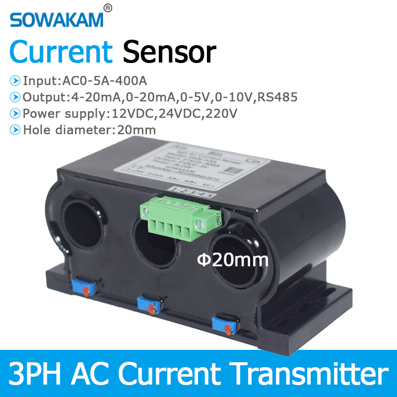 3-Phase AC Current Transmitter AC0-5A-400A Current Detection 4 20mA 0 ...