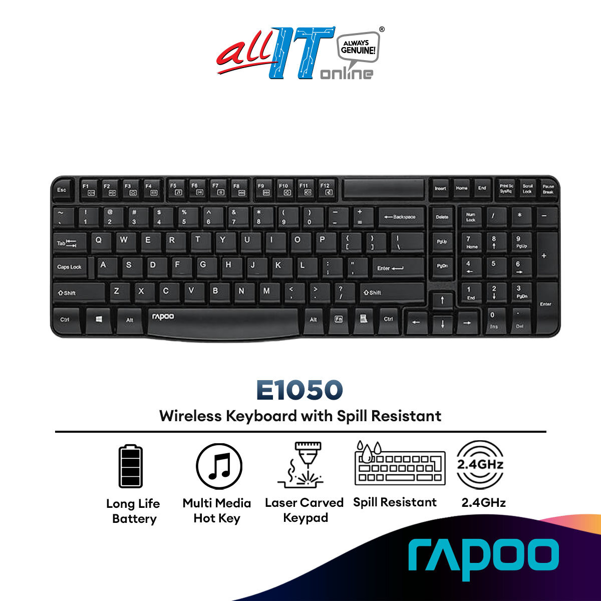 Rapoo E1050 Wireless Keyboard | Lazada