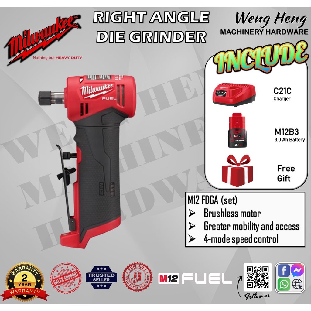 Milwaukee M12 FUEL Right Angle Die Grinder - Model M12 FDGA | Lazada