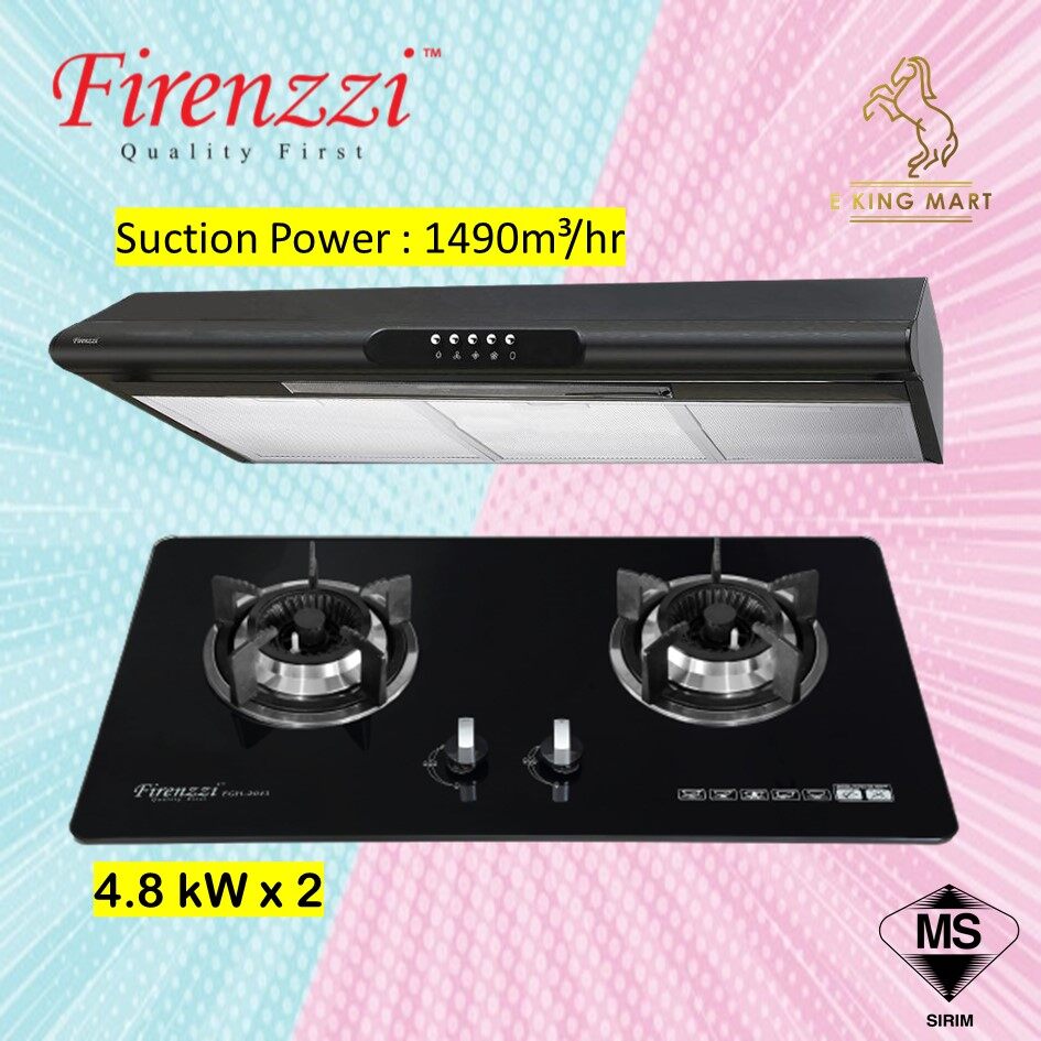 FIRENZZI Cooker Hood FH902EX/BK 3ft 90CM + Glass Built In Gas Cooker ...