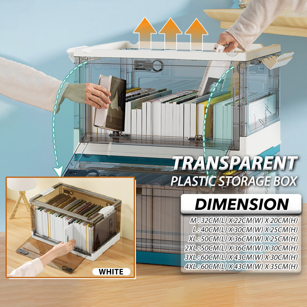 E-Morah SO024 Collapsible Transparent Plastic Storage Box Front Open ...