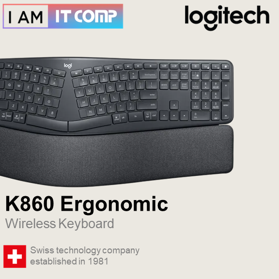 Logitech ERGO K860 Wireless Split Ergonomic Keyboard / Full-Size Layout ...