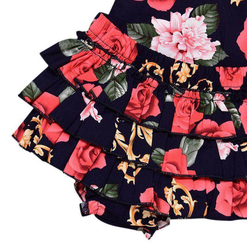 2Pcs Baby Girl Floral Print Princess Romper Kids Lovely Backless Black ...