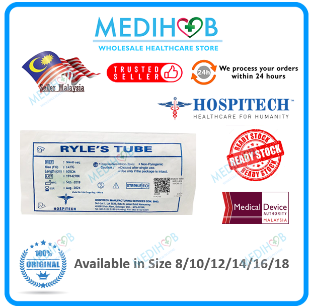 HOSPITECH Ryles Stomach Tube (Ryle Feeding Tube) - Sizes ( 8 / 10 / 12 ...