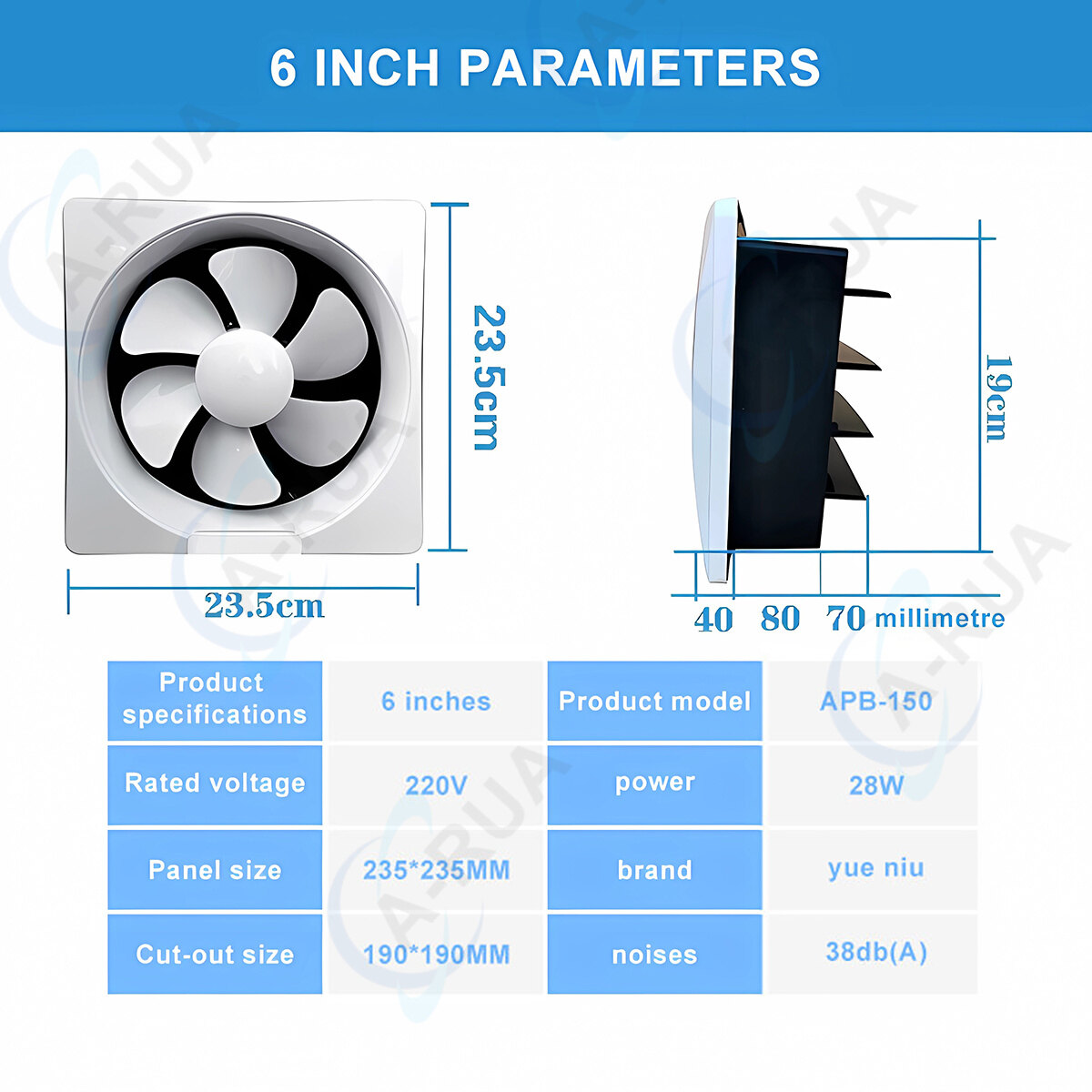 6/8/10/12 inch kipas ekzos Silent Bathroom Shutter PVC toilet Kitchen ...