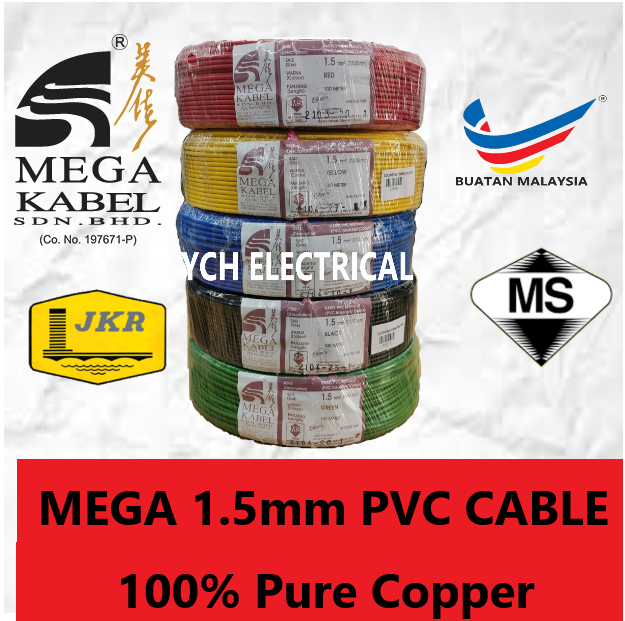 1 Meter MEGA KABEL 1.5mm PVC INSULATED CABLE 100% PURE COPPER(SIRIM ...
