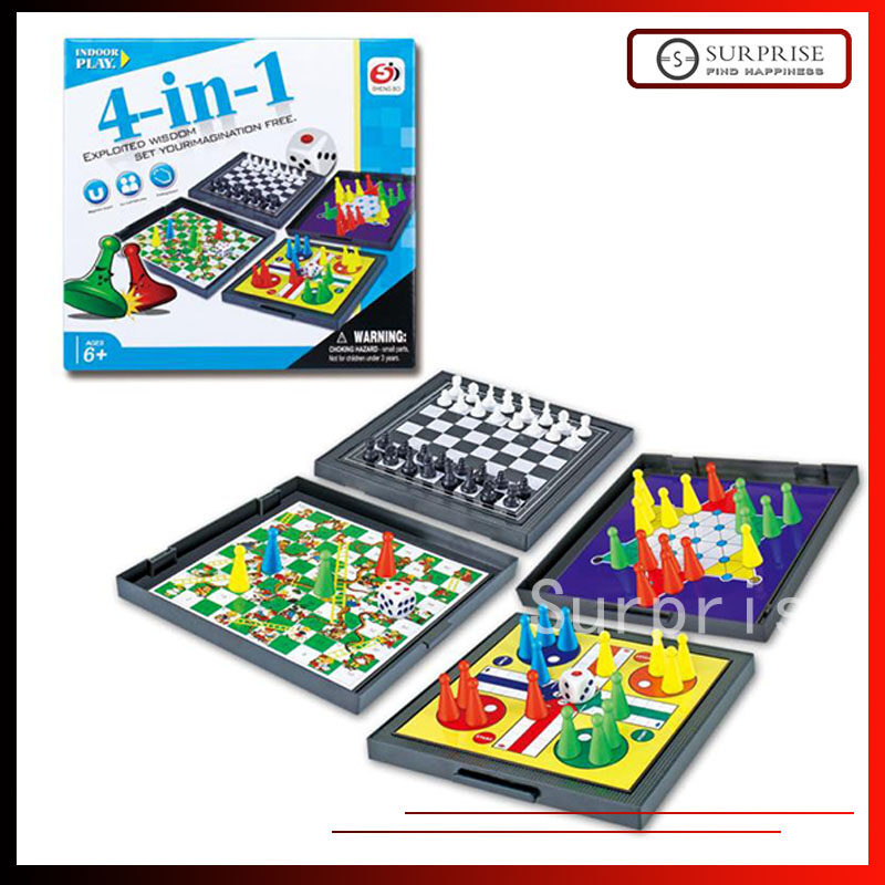 【Ready Stock】14 x 15 cm Magnetic 4-in-1 Board Game Set Fighting Chess ...