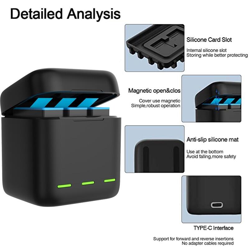Gopro 10 9 Battery Charger 3 Way Smart Charging Case Rechargeable ...