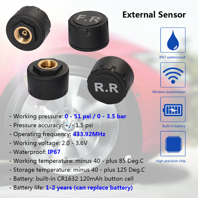 EKLEVA ระบบตรวจสอบความดันยางรถยนต์ USB Android TPMSตัวเซ็นเซอร์ภายนอกภายในสำหรับวิทยุเครื่องเล่น ...