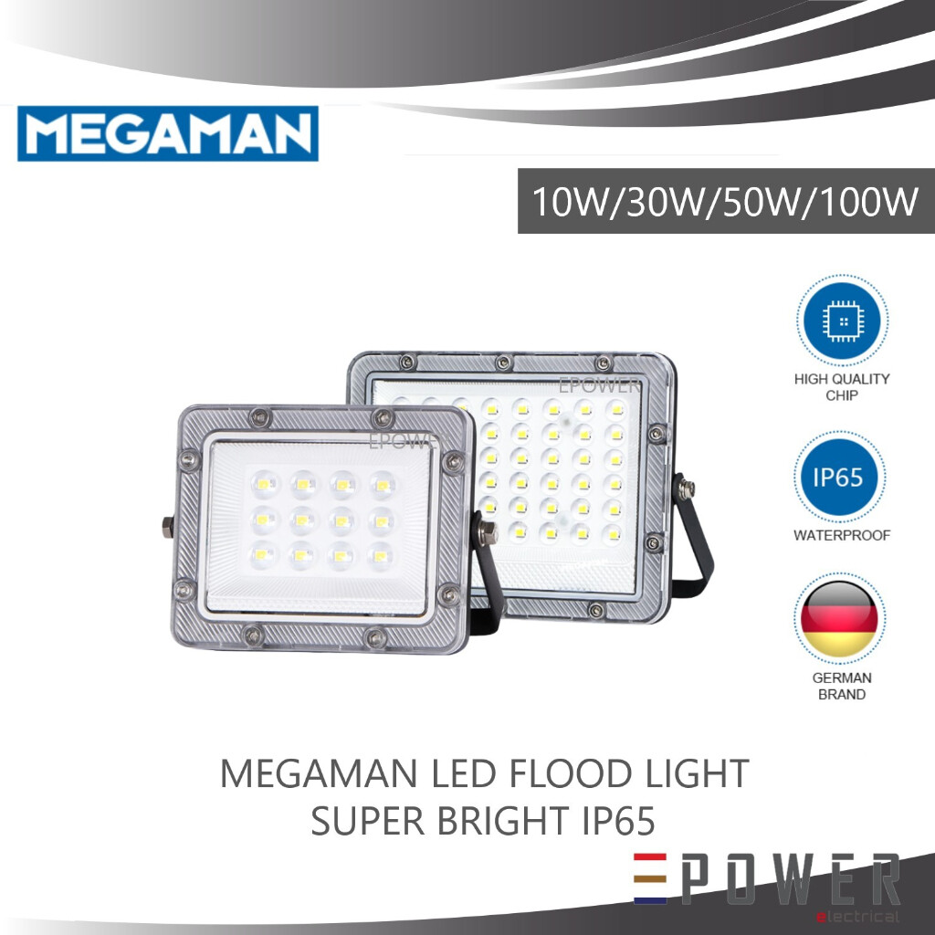 MEGAMAN LED 10W/30W/50W/100W FLOOD LIGHT SUPER BRIGHT IP65 | Lazada