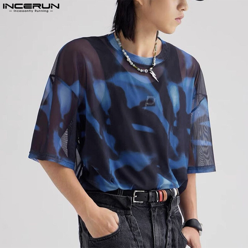 INCERUN เสื้อยืดสีพื้นคอกลมแขนยาวสำหรับผู้ชายเสื้อยืดเสื้อสวมหัวเนื้อ ...