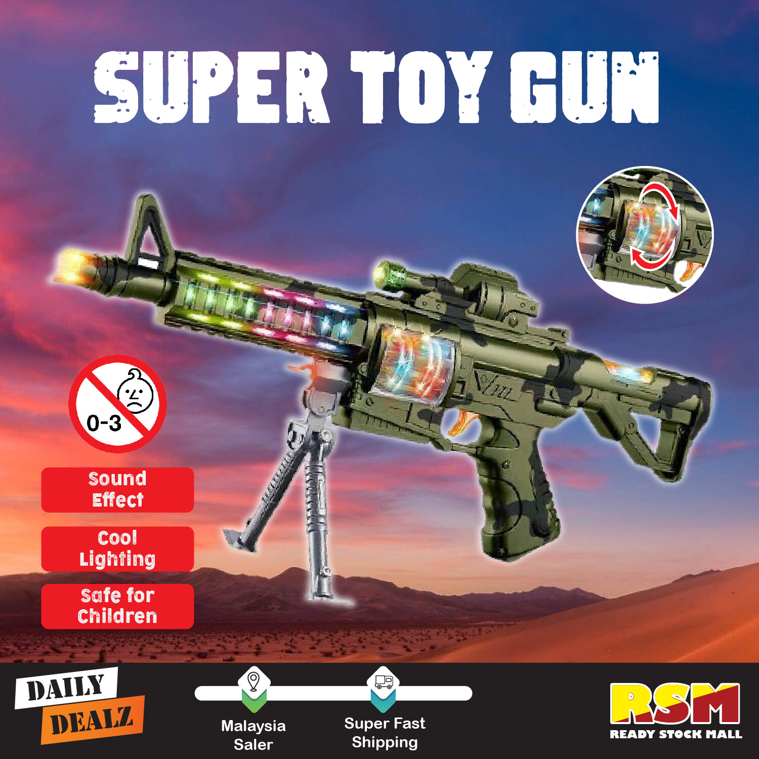 45CM Military Combat Rifle Machine Gun Toy Special Forces LED Light ...