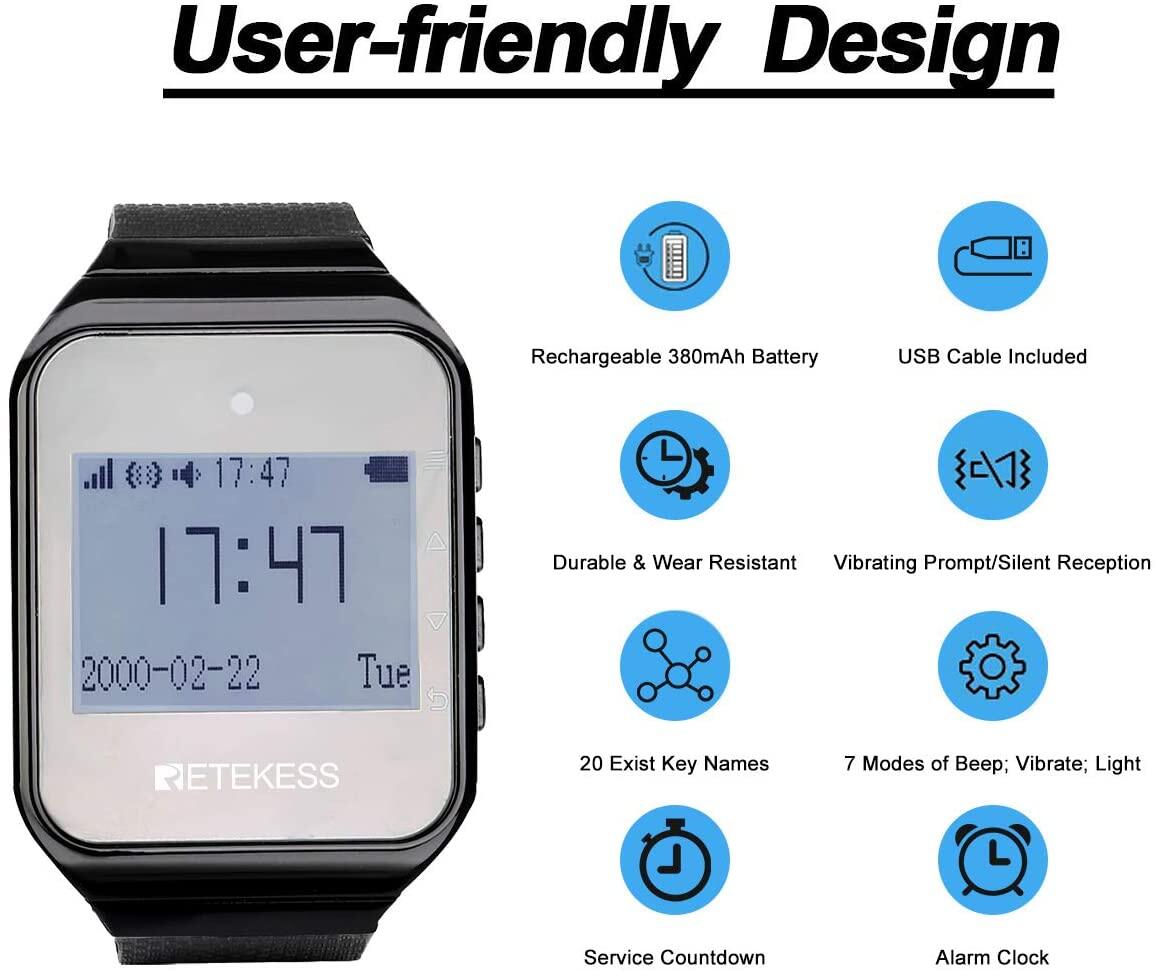 Retekess TD108 Calling System 72H Waiter Watch Receiver Portuguese ...