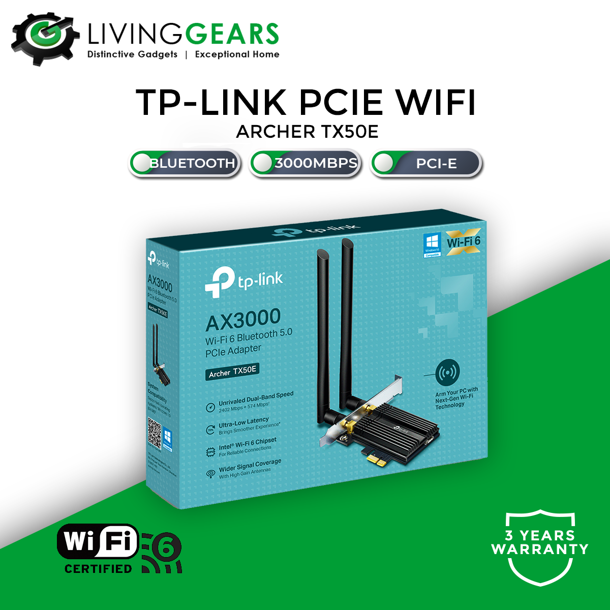 TP-Link Archer TX50E - AX3000 Wi-Fi 6 Bluetooth 5.0 PCIe Adapter | Lazada