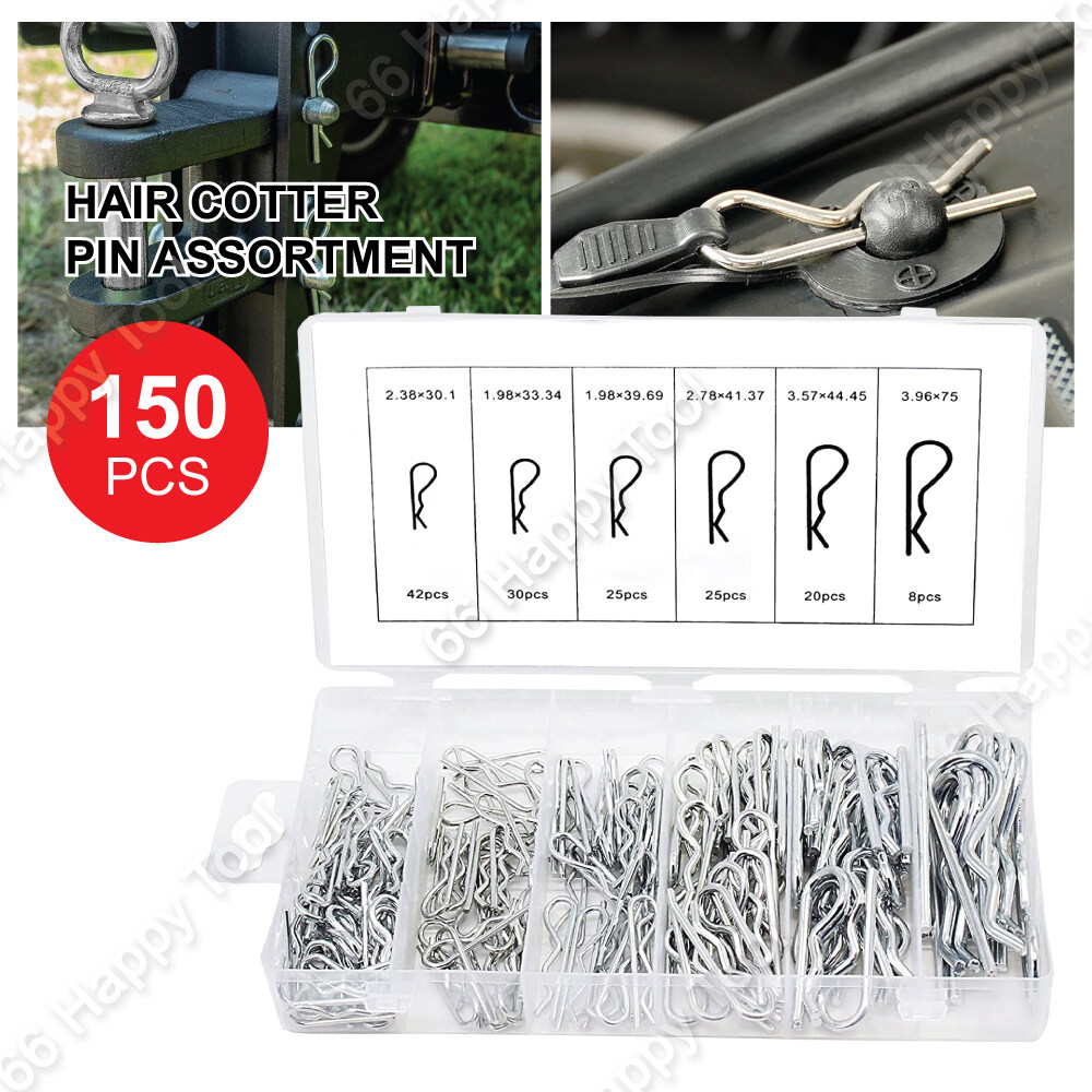 150pcs Hair Cotter Pin Assortment 6 Sizes R-Pin Tractor Spring Pin Clip ...