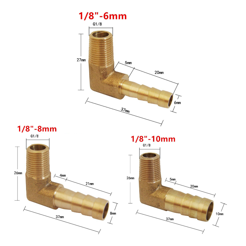 AumoPro 1PC Brass Hose Barb Fitting Elbow Connector 6/8/10/12mm To 1/4 ...