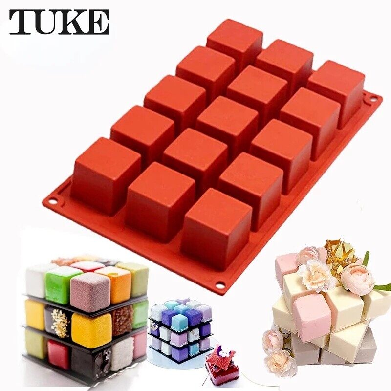TUKE 8/15โพรงซิลิโคนพิมพ์ทำเค้ก Cube Non Stick ขนมแม่พิมพ์ขนมอบลูกบาศก์ ...
