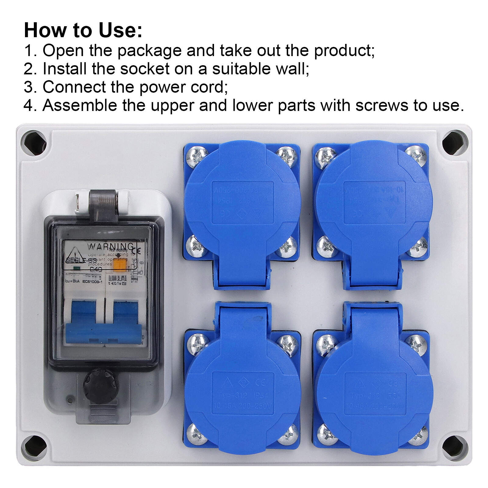 200-250V 10-16A Wall Socket Dual German Power Outlet Box Waterproof ...