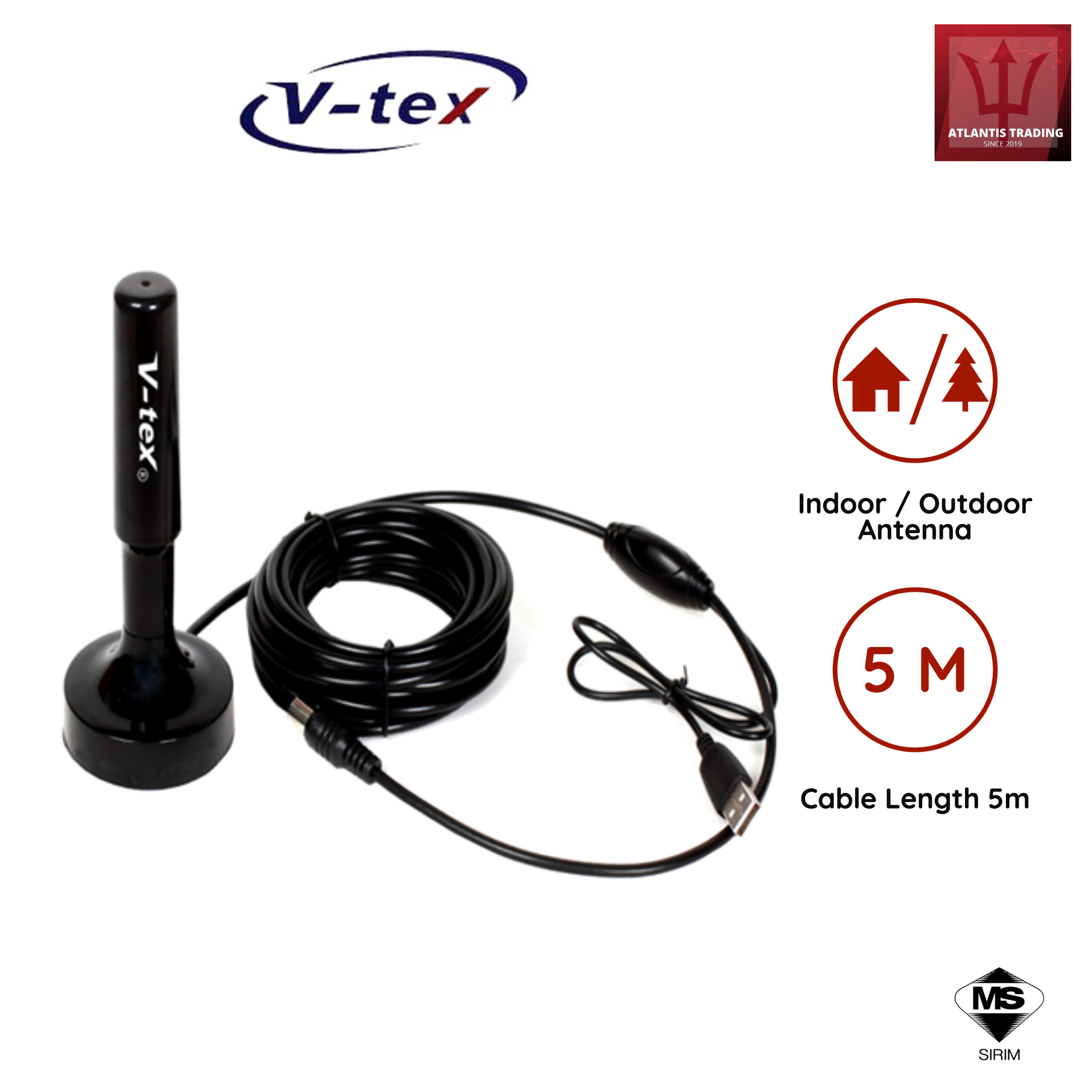 V-tex DIGITAL TERRESTRIAL TV RECEIVING ANTENNA 5 Meter VT-515USB | Lazada