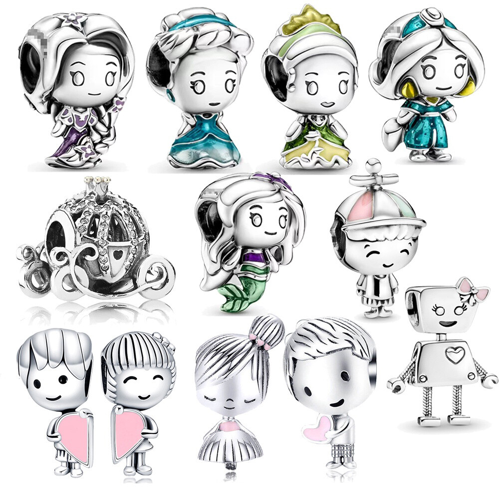 【KOO】Cute Couple Series Princess Beads Charms 925 Silver Plated Pendant ...