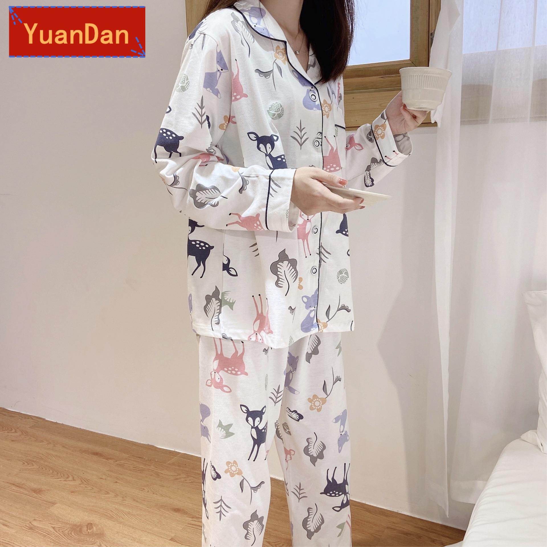 กวางซิก้า Yuandan ชุดนอนเกาหลีแขนยาวฤดูใบไม้ผลิและฤดูใบไม้ร่วงผ้าฝ้าย ...