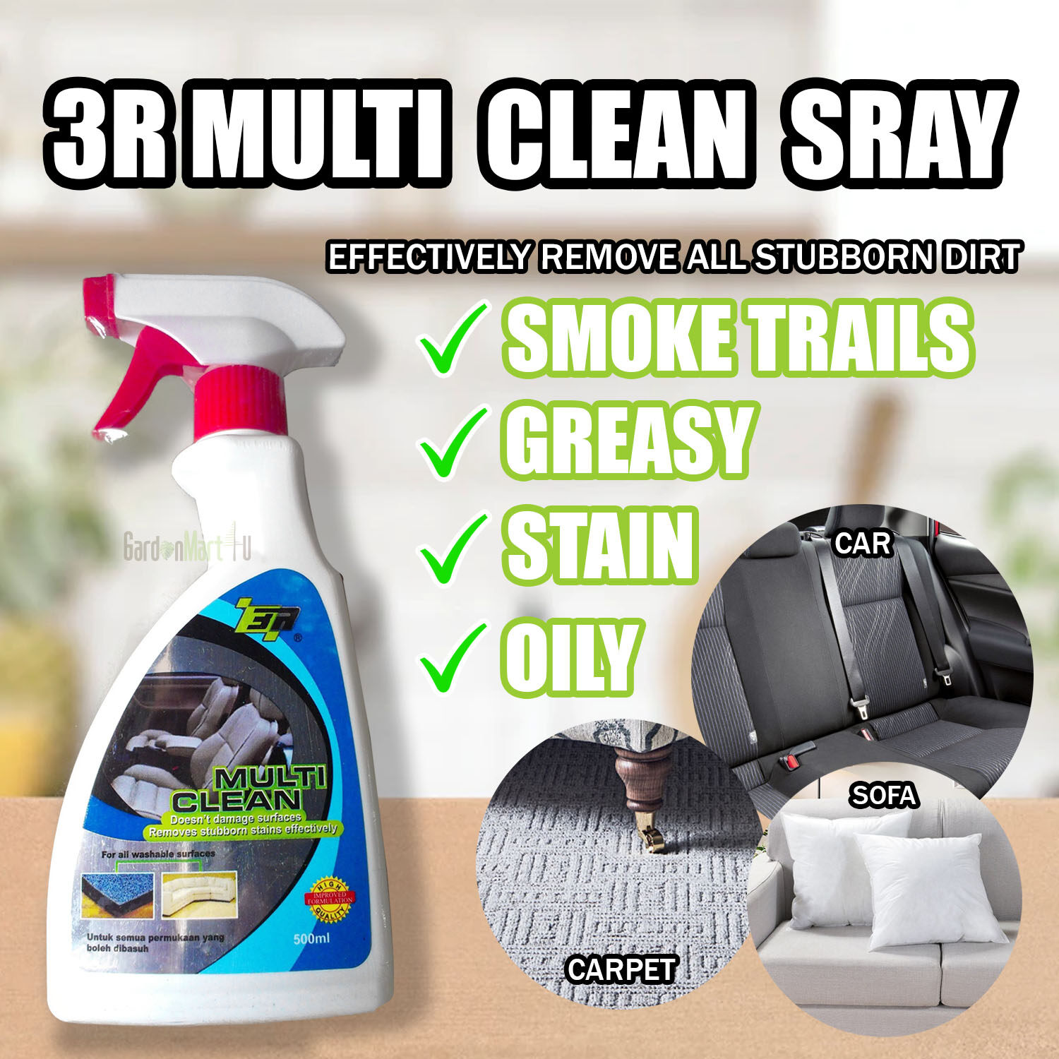 GM4U 3R Multipurpose Cleaner 500ML Fabric Spray Multi Cleaner Spray ...