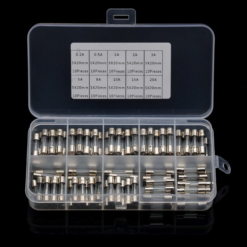 100Pcs Fast Quick Blow Glass Tube Fuse Assorted Kit Fast Blow Glass ...