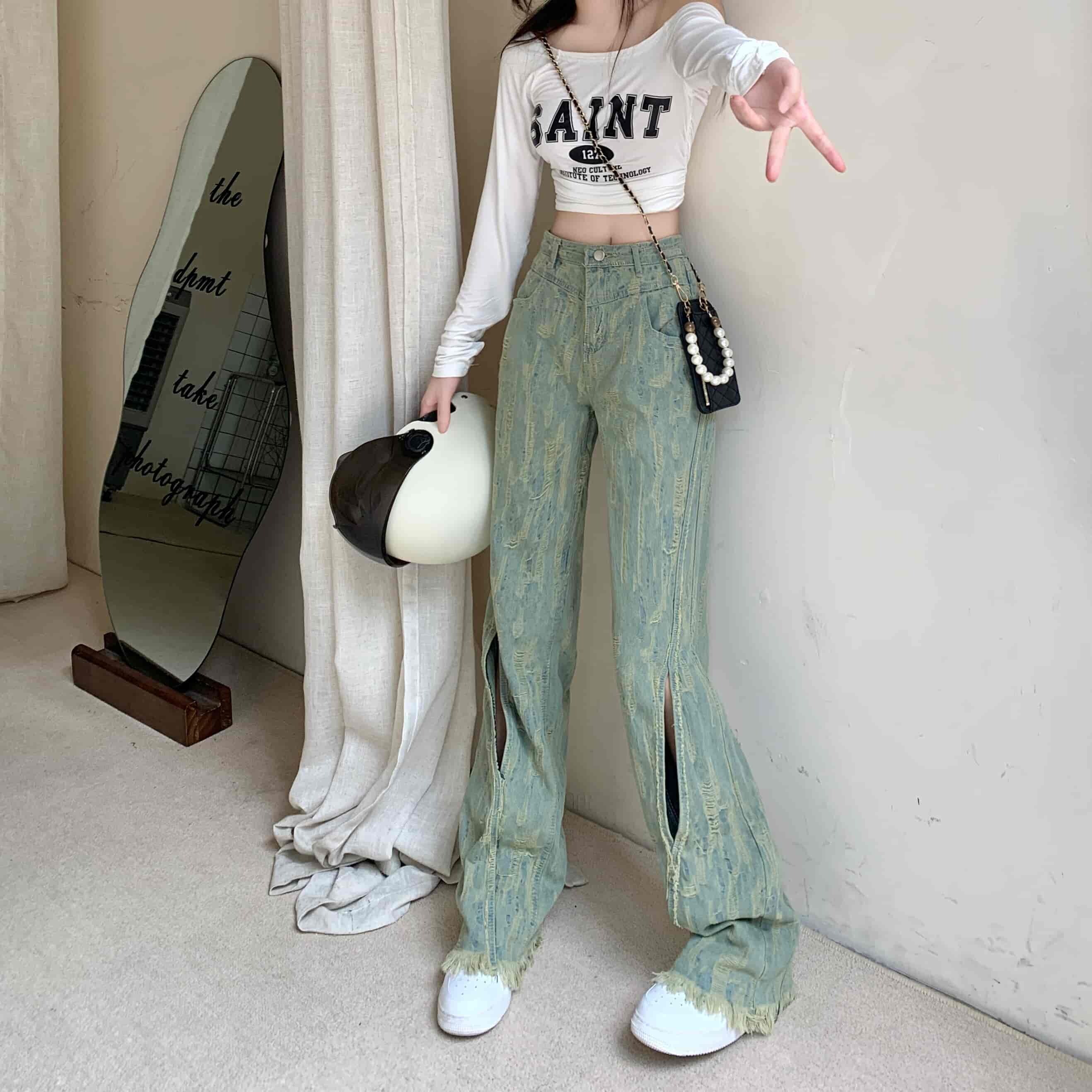 STF Jeans For Women Jeans กางเกงยีนส์เอวสูงทรงหลวม | Lazada.co.th