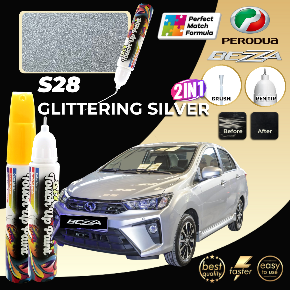 [PERODUA Bezza Touch Up Pen 2-In-1 All Colors] DIY Repair Paint Body ...