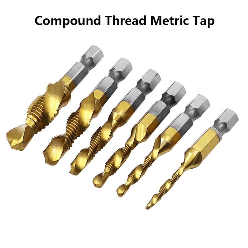New Titanium Plated Hex Shank HSS Screw Thread Metric Tap Drill Bits ...