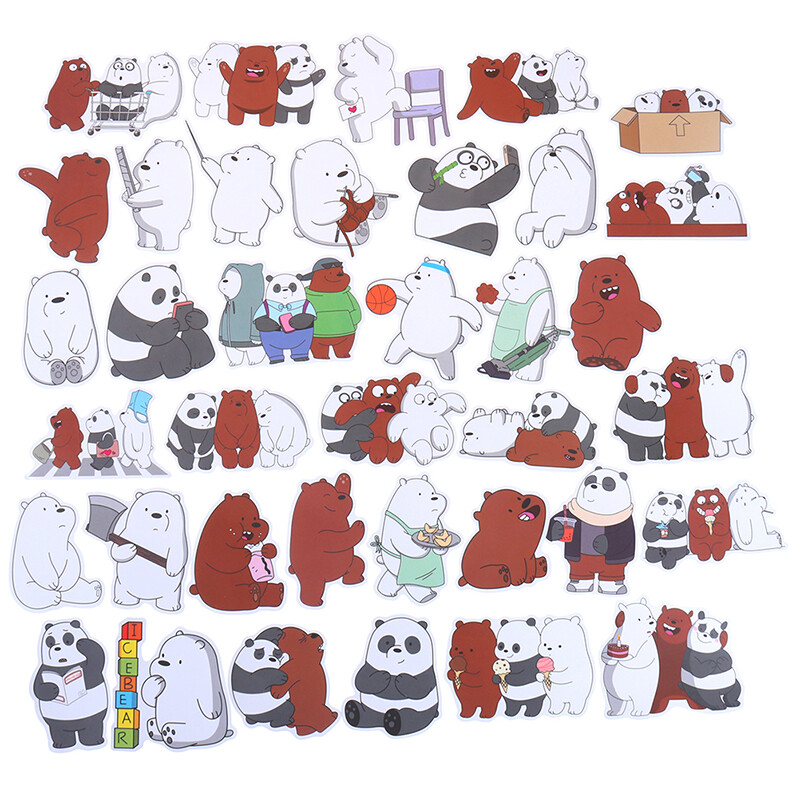 BAIK 36Pcs We Bare Bears Skateboard Stickers Vinyl Laptop Luggage Phone ...