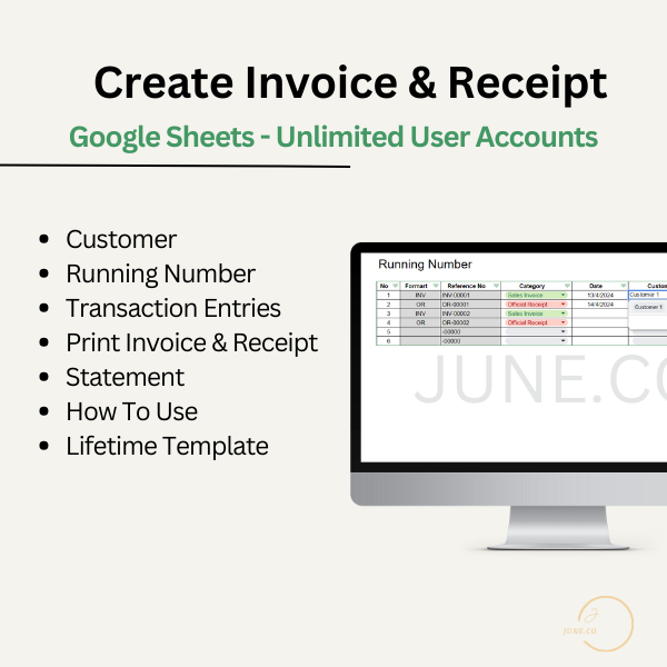 Create Invoice & Receipt Google Sheet Template | Lazada