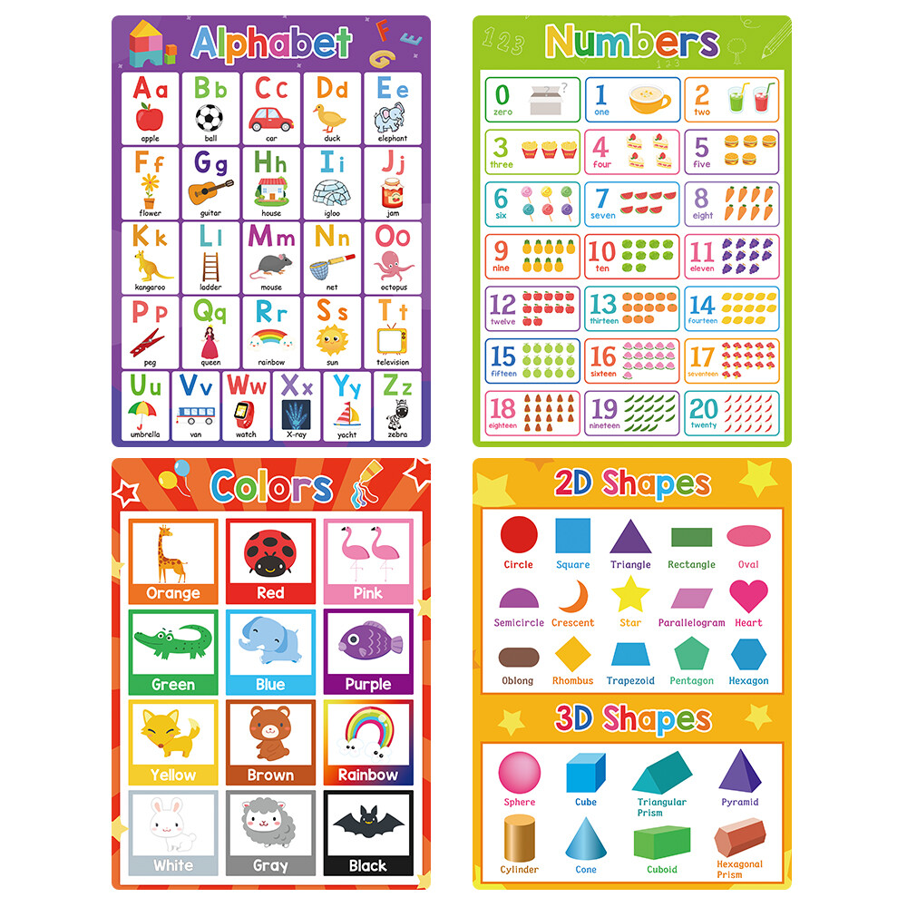 4Pcs/set A4 Big Cards Wall Chart Poster Learning Letters Alphabet ...