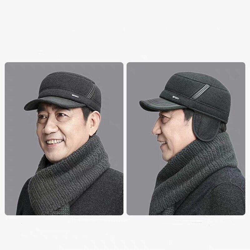 Men's Woolen Cadet Army Cap Winter Warm Military Hats Basic Everyday ...