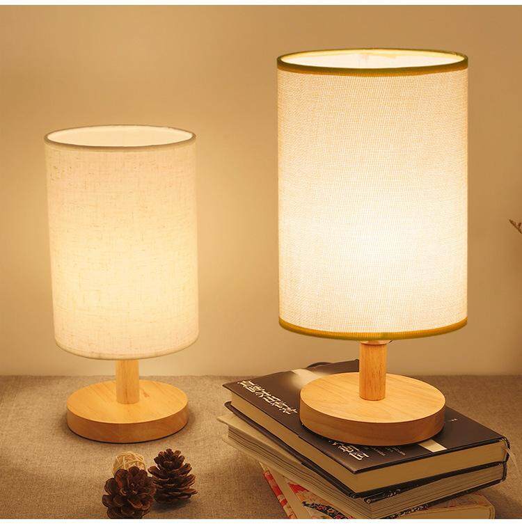 28cm Bedside Wood Lamp LED Night Light Warm Light Flax Shades Wooden ...