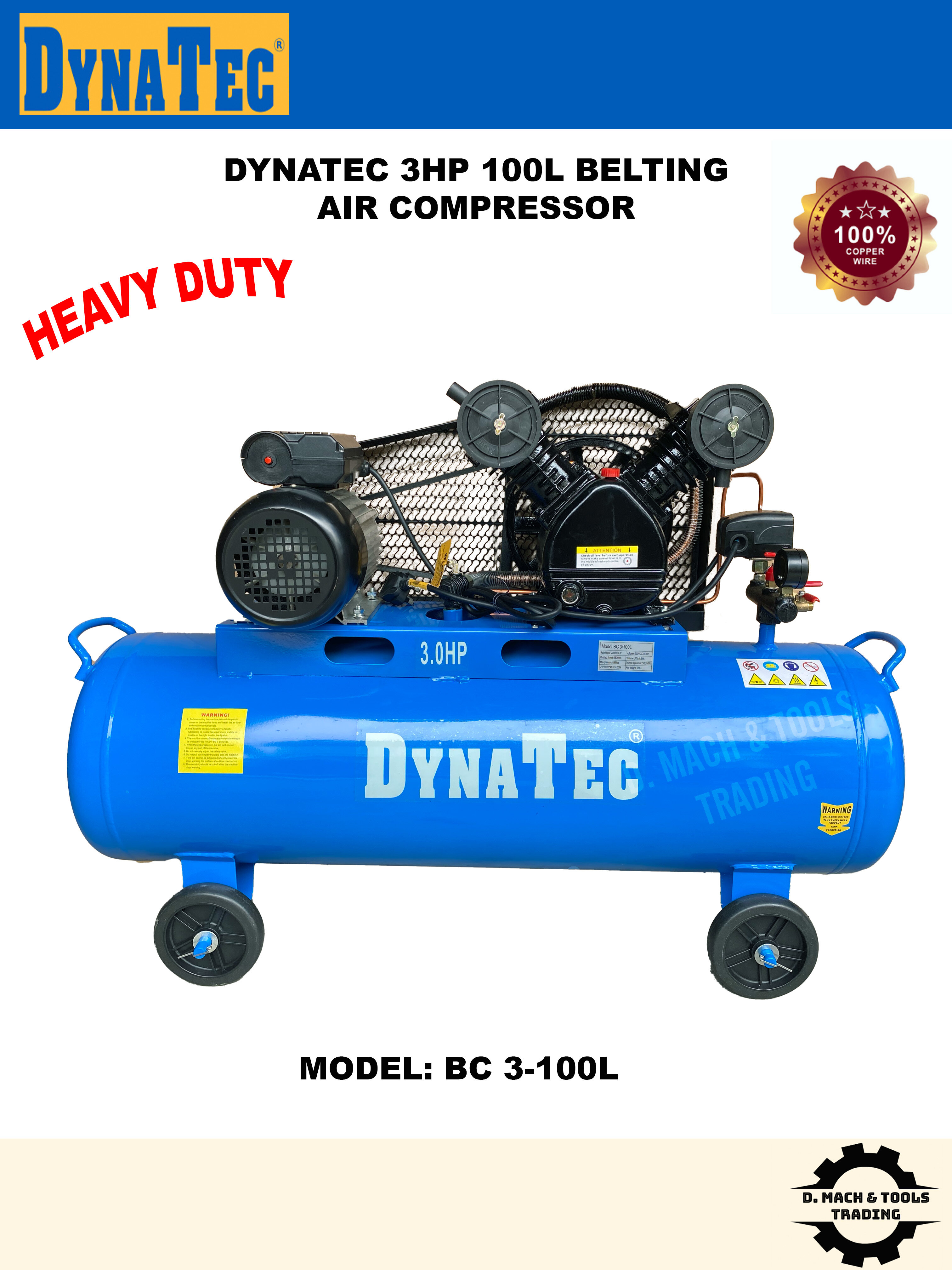 DYNATEC Belt Driven Air Compressor ( 3.0HP ) ( 100 litres ) | Lazada