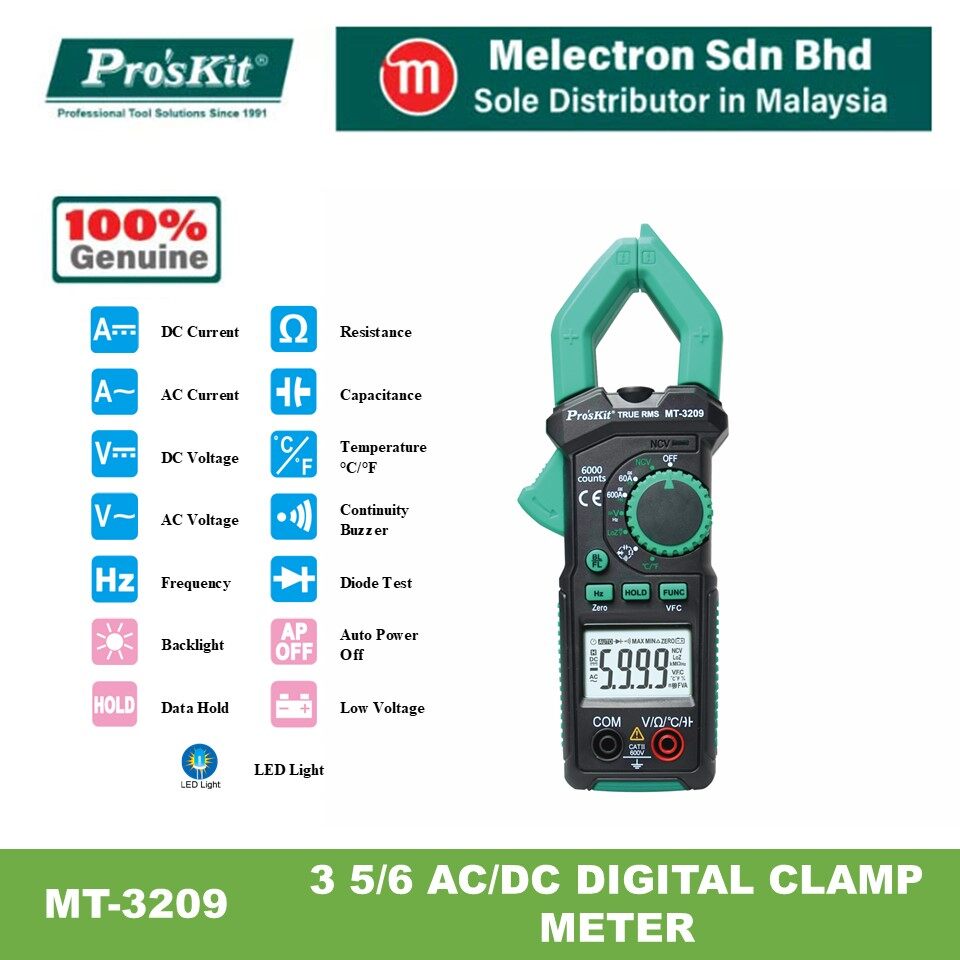 Pro'sKit MT-3209 3 5/6 AC/DC Digital Clamp Meter | Lazada